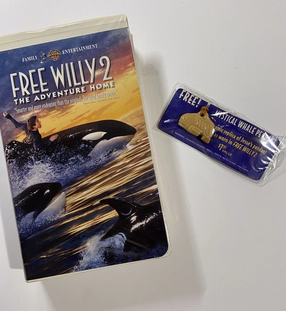 FREE WILLY 2 The Adventure Home VHS with Sealed Mystical Whale Pendant ...