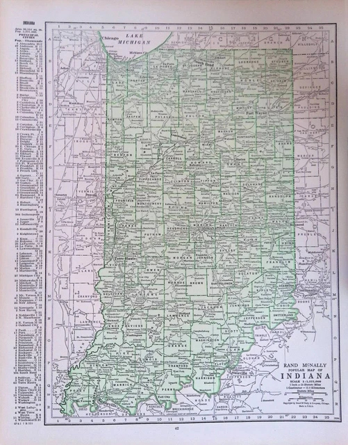 VINTAGE 1937 TWO-SIDED Color Map of Indiana & Illinois 11" x 14" £12.73 ...