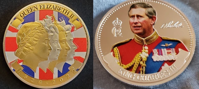 QUEEN ELIZABETH II Gold Silver Coin King Charles III Autograph 1921 ...