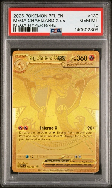 MEGA CHARIZARD X ex Gold PSA 10 2025 Pokemon Phantasmal Flames #130 £ ...