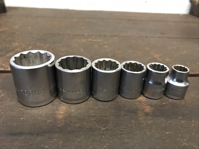 VINTAGE BRITOOL 6 Piece Whitworth Socket Set In 3/8” Drive 1/8W To 7 ...