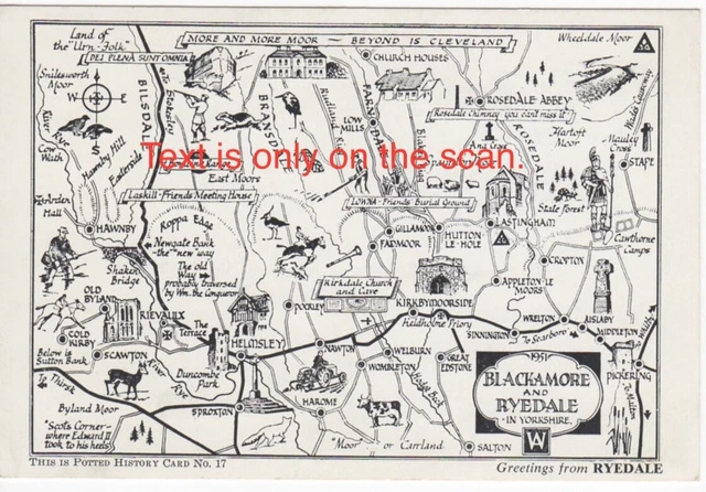 POSTCARD, GREETINGS FROM Ryedale, Map of Blackmore and Ryedale. Pre ...