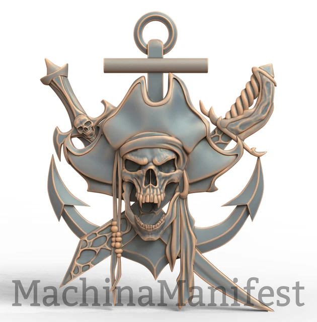 3d Model Stl File For Cnc Router Laser And 3d Printer 2727 Pirate Skull