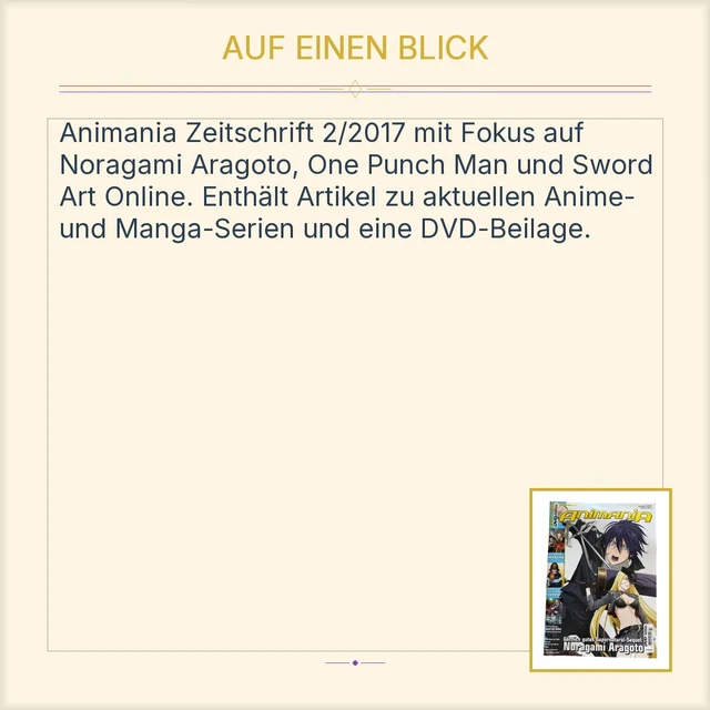 ANIMANIA ZEITSCHRIFT 2/2017 Noragami Aragoto One Punch Man SAO DVD EUR ...
