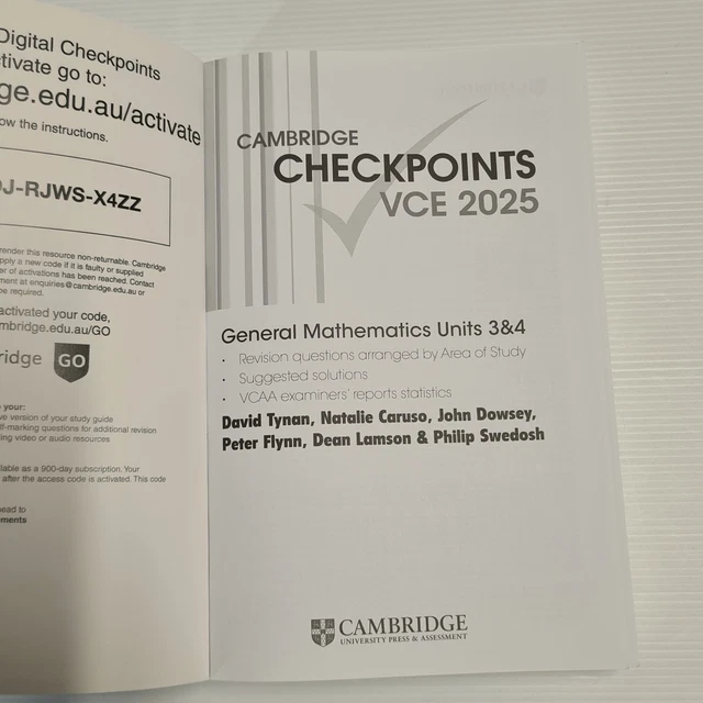 CAMBRIDGE CHECKPOINTS VCE 2025 General Mathematics Units 3 & 4 Study ...