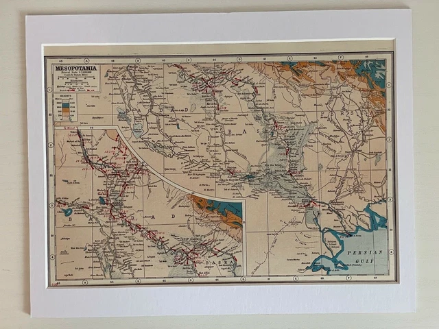 WW1 MAP PRINT Mesopotamia Turkey Persian Gulf British Turkish Lines ...