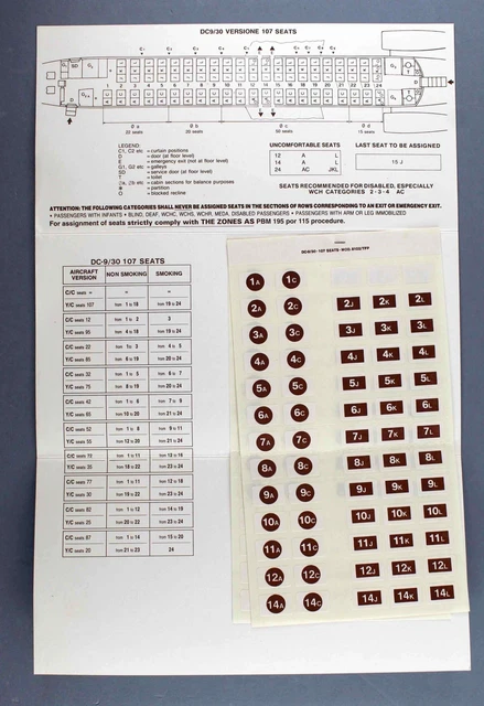 ALITALIA DOUGLAS DC-9 Seat Assignment Booklet Airline Seat Map Chart ...