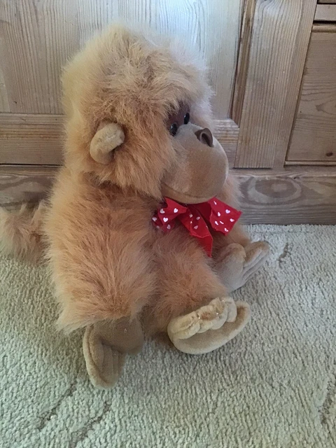 VINTAGE CHEEKY CHUMS Orangutan Monkey Love Red Bow Brown Soft Plush Toy ...