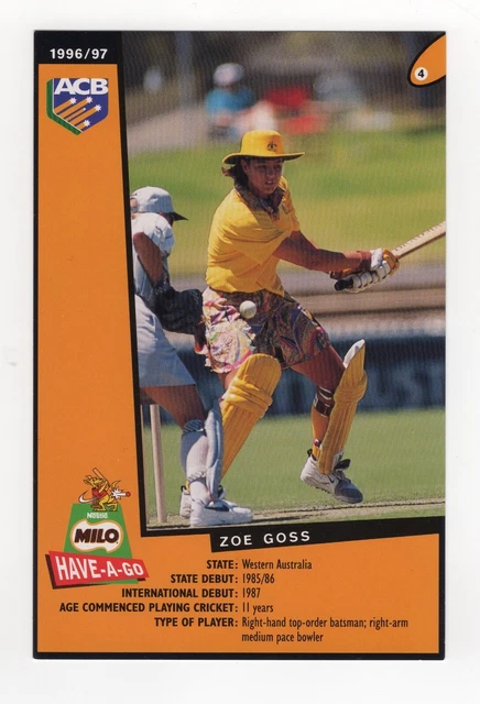 CRICKET - NESTLE Milo Have-a-go Card 1996/1997 Zoe Goss $4.99 - PicClick AU
