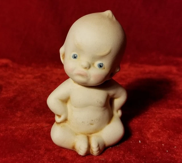 KEWPIE DOLL PORCELAIN Figurine Angry Baby Vintage Antique Hand Painted ...