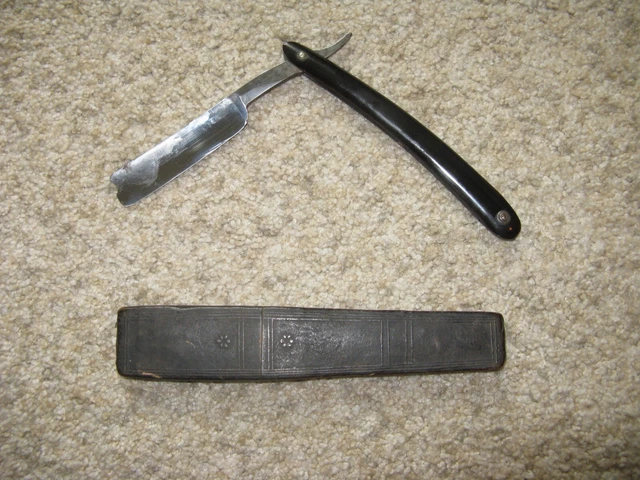 VINTAGE STRAIGHT EDGE Razor Shaving Blade Metal Shaver w/Case Holder ...