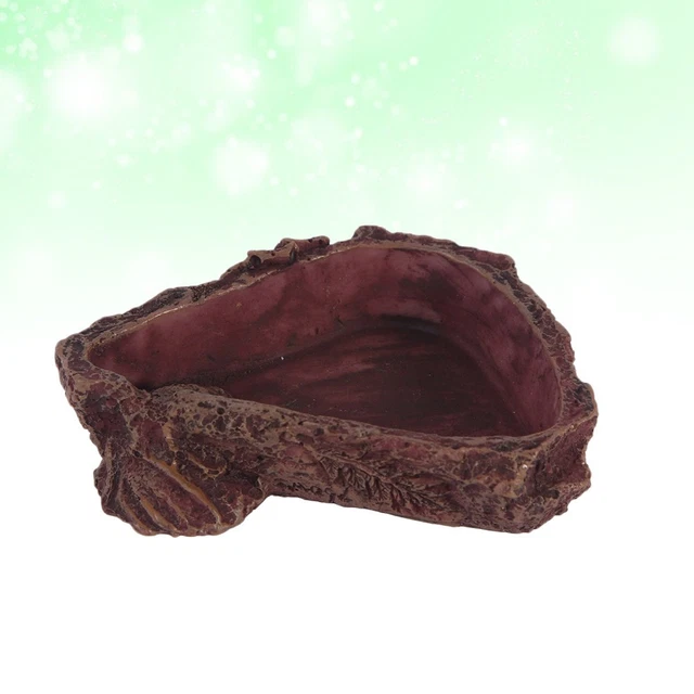 RESIN FOOD DISH Reptile Water Basin Imitation Tree Bark Feeding Bowl ...