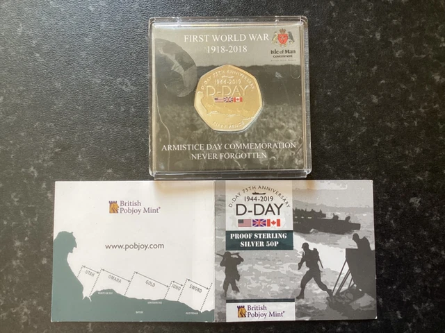 D-DAY 50P. DATED 2019. Colour SILVER PROOF. Gibraltar with CoA. Limited ...