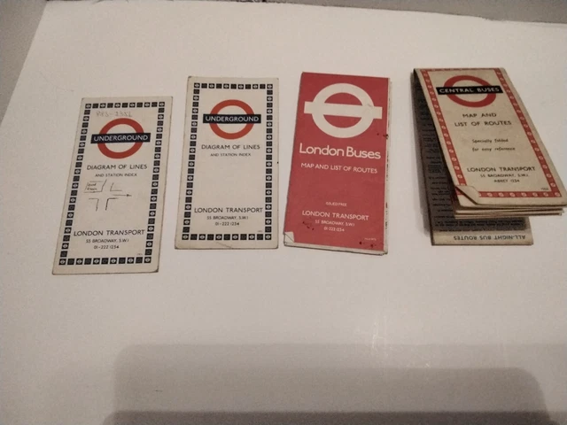 LONDON TRANSPORT UNDERGROUND Maps Bus Routes x4 60s 70s £15.00 ...