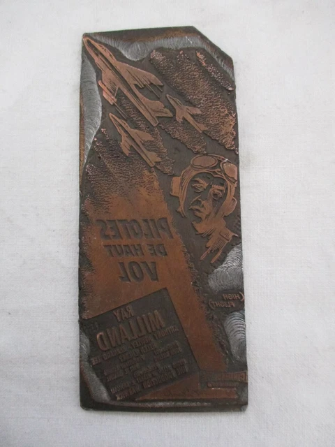 PLAQUE IMPRIMERIE CINEMA Ray Milland Pilotes De Haut Vol High Flight ...