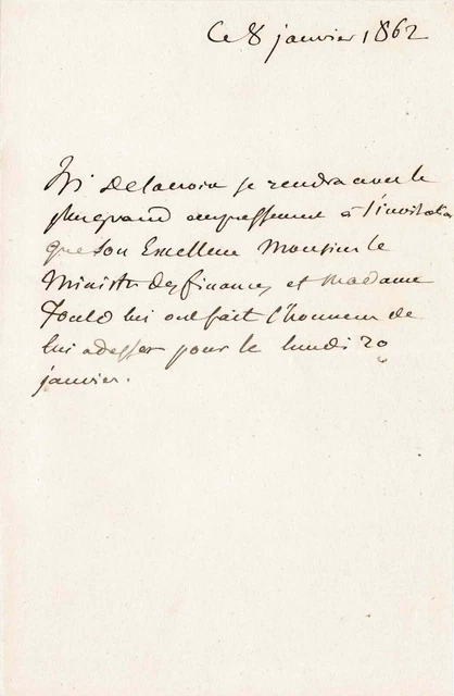 EUGÈNE DELACROIX - Lettre autographe signée. L'invitation du ministre ...