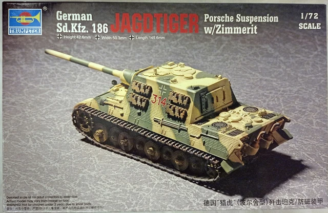 TRUMPETER 07294 GERMAN Sd.Kfz.186 Jagdtiger Porsche Suspension w/Zimmerit 1:72 EUR 13,00 ...