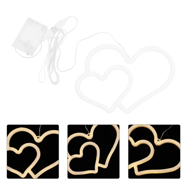 CREATIVE DOUBLE HEART Neon Sign LED Modeling Light Night Light without ...