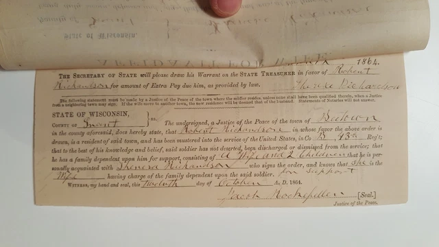 CIVIL WAR DOC. Signed by Lucius Fairchild/Wisconsin Nov. 23 1864 ...
