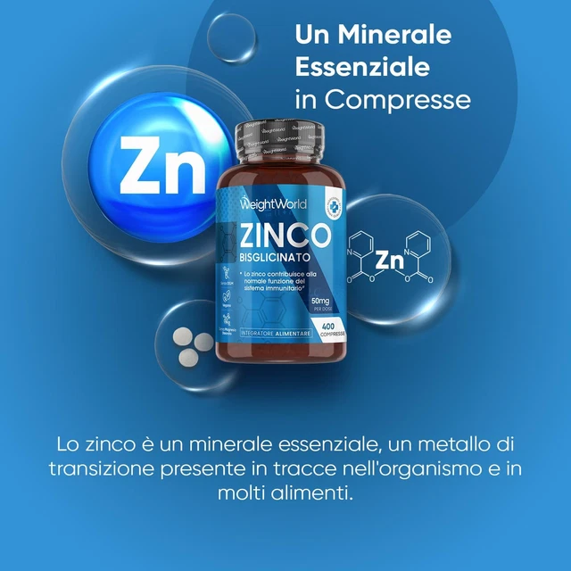 ZINCO INTEGRATORE IN 400 Compresse Di Zinco Bisglicinato Vegano (Scorta ...