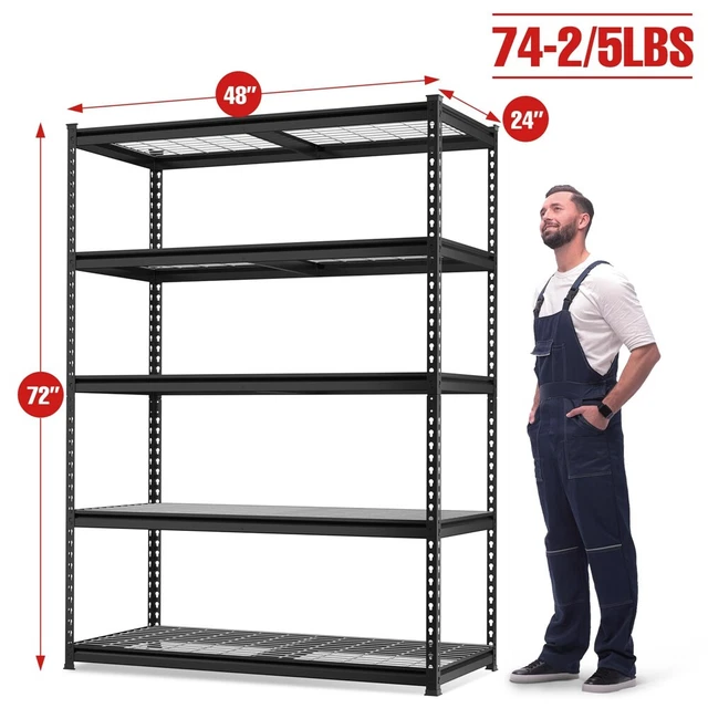 4000LBS HEAVY DUTY Shelving, 48”W x 24”D x 72”H, 5-Tier Adjustable ...