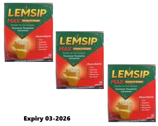 LEMSIP MAX HONEY & Ginger - 10 Sachets Packs 2 Expiry - 03-2026 £19.99 ...