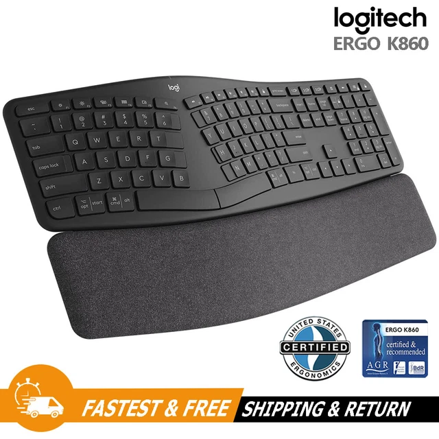 LOGITECH ERGO K860 Wireless Split Ergonomic Keyboard with Wrist Rest ...