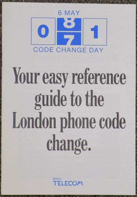 VINTAGE BRITISH TELECOM London 071/081 telephone area code change ...