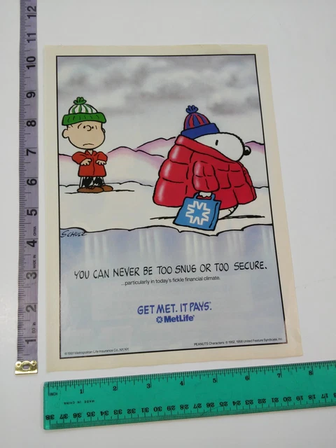 VINTAGE 1-PAGE CLIPPING- Snoopy in big winter coat Metlife funny Print ...
