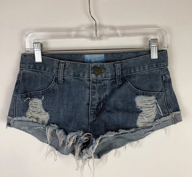 MUMU BLUE CUT Off Cutoffs Low Rise Distressed Shorts 2” inseam Size 25 ...