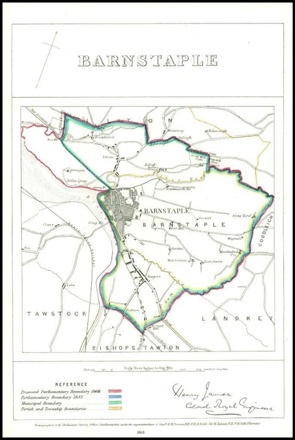 1868 DEVON BOUNDARY Commission Ordnance MAP PLAN of BARNSTAPLE (BC7 ...