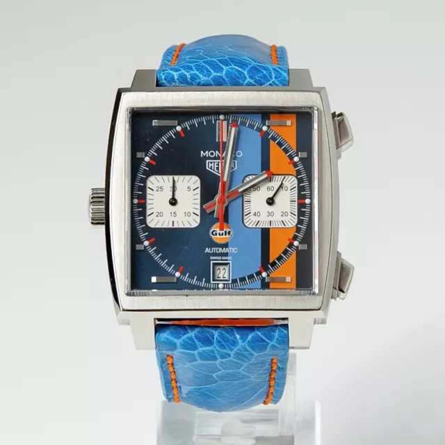 RARE TAG HEUER Monaco Gulf Racing Steve McQueen (w/Bespoke Strap ...