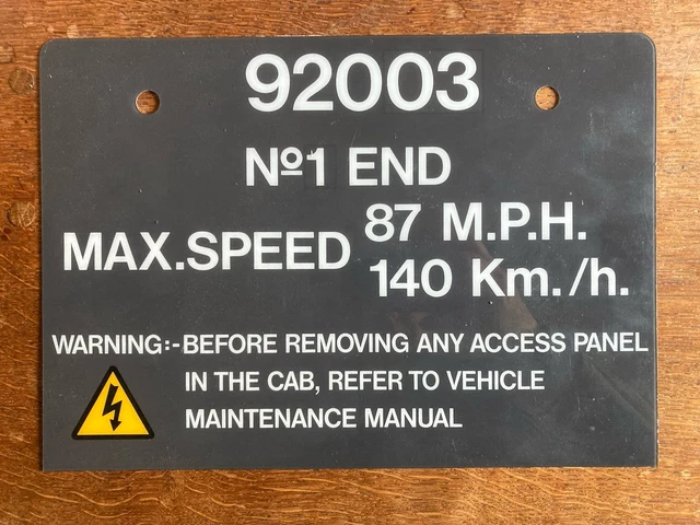 CLASS 92 CAB Number Plate / Data Plate - 92003 Brush Traction £156.68 ...
