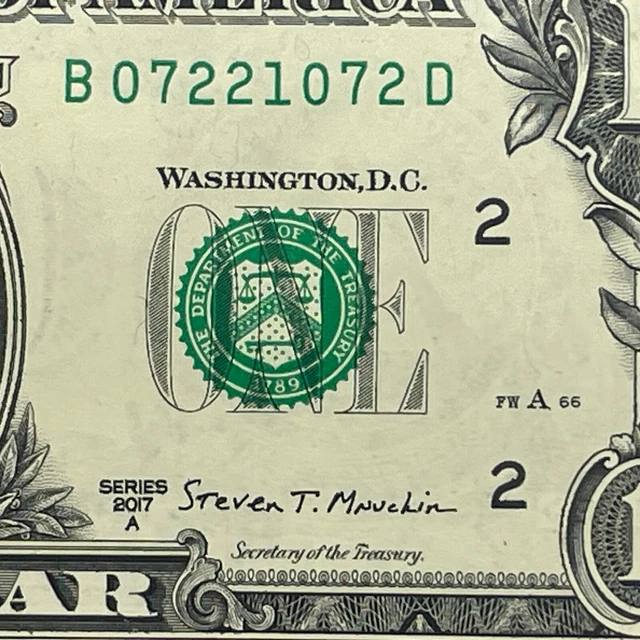 BIG BOOKENDS FANCY Serial Number One Dollar Bill B07221072D 0s 7s 2s ...