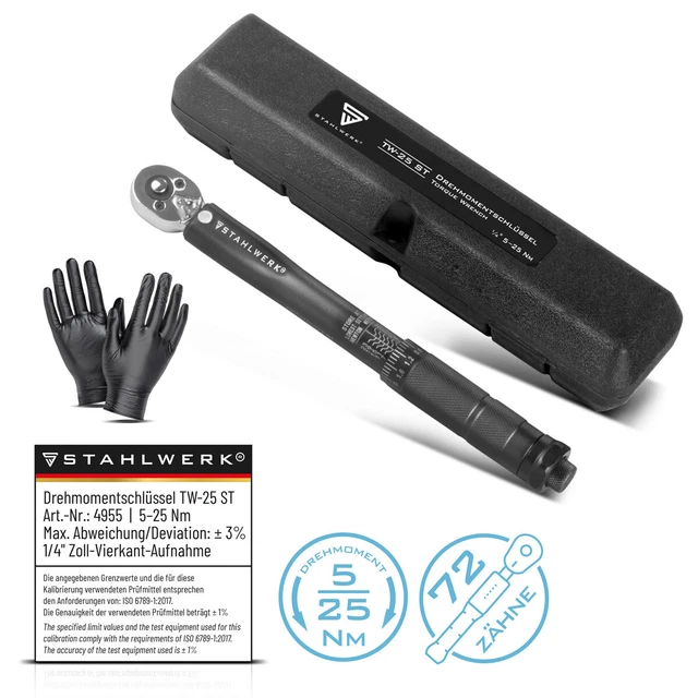 STAHLWERK DREHMOMENTSCHLÜSSEL 5-25 Nm 1/4“ Umschaltknarre Ratschenschlüssel EUR 32,99 - PicClick DE