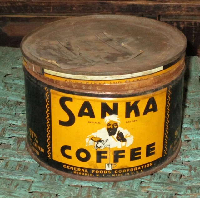 VINTAGE SANKA Brand Coffee Can Tin Old KEYWIND lid Hoboken NJ STORE ...