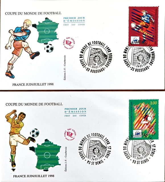 COUPE DU MONDE de FOOTBALL, BORDEAUX, sT DENIS ,Env 1er jour FDC 1998 ...