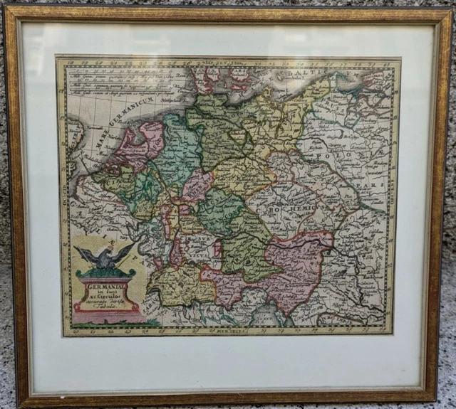 SEHR ALTE LANDKARTE map Germania Kupferstich Zürner Atlas alt koloriert ...