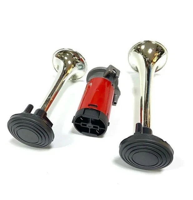 KIT CLACSON AD Aria 12V Cromate Doppio Tono Per Auto Barca Furgone ...