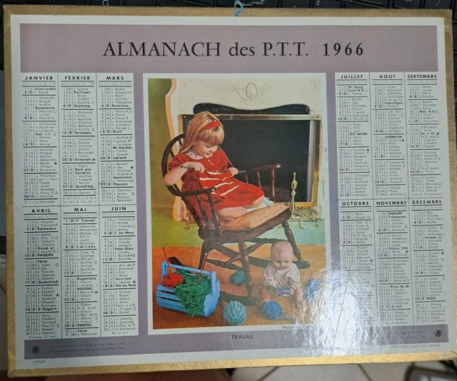 ALMANACH CALENDRIER PTT 1966 FILLETTE TRAVAIL Département VAR EUR 5,00 ...
