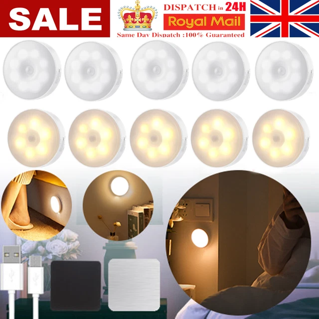 8 LED MOTION Sensor Wireless Night Light PIR Battery Lights Cabinet ...