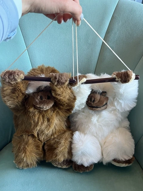 VINTAGE PMS PATAMATES Hanging Swinging Monkey Chimp Plush Soft Toy X2 ...