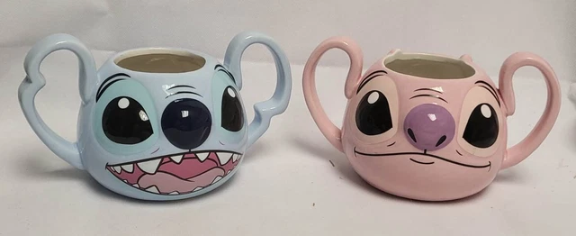 DISNEY CERAMIC COUPLE Mugs Lilo & Stitch Angel 3D Tea Coffee Cups Pk 1/ ...