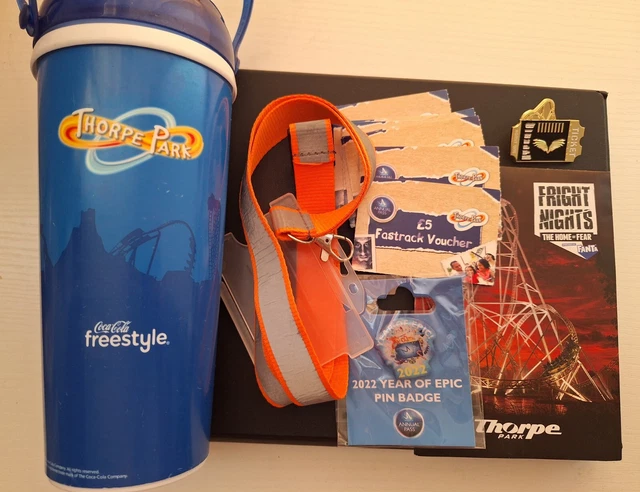 HYPERIA PIN BADGE,THORPE Park refill cup, No Scare lanyard,10x Fastrack ...