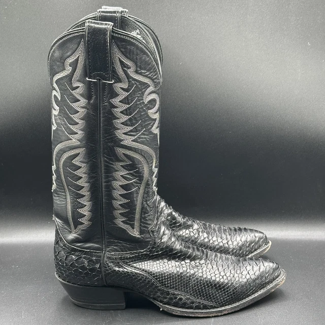 VTG JUSTIN BLACK Snake Skin Cowboy Western Boots Mens Sz 8 D 6046 USA ...