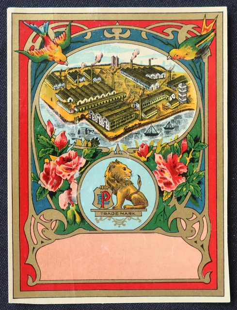 ANCIENNE ÉTIQUETTE VUE Usine Bleu Lion Art Nouveau Jugendstil french ... ANCIENNE ÉTIQUETTE VUE Usine Bleu Lion Art Nouveau Jugendstil french ...