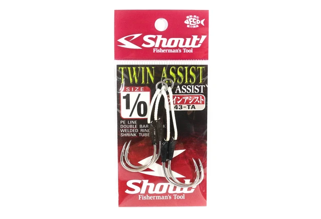 SHOUT 43-TA TWIN Assist Double Barb Hooks Rigged Size 1/0 (5836) EUR 13 ...