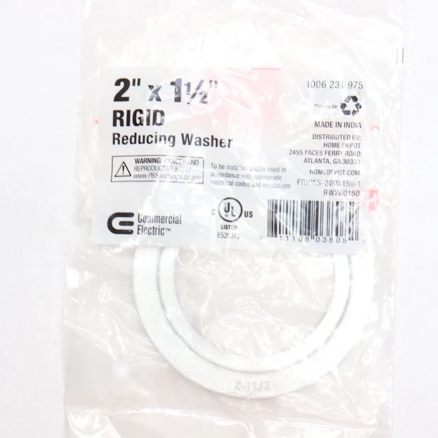 COMMERCIAL ELECTRIC RIGID Metal Conduit Reducing Washer 2" x 1-1/2" $1. ...
