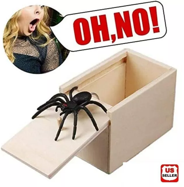 WOODEN PRANK SPIDER Scare Box Hidden in Case Trick Play Joke Scarebox ...