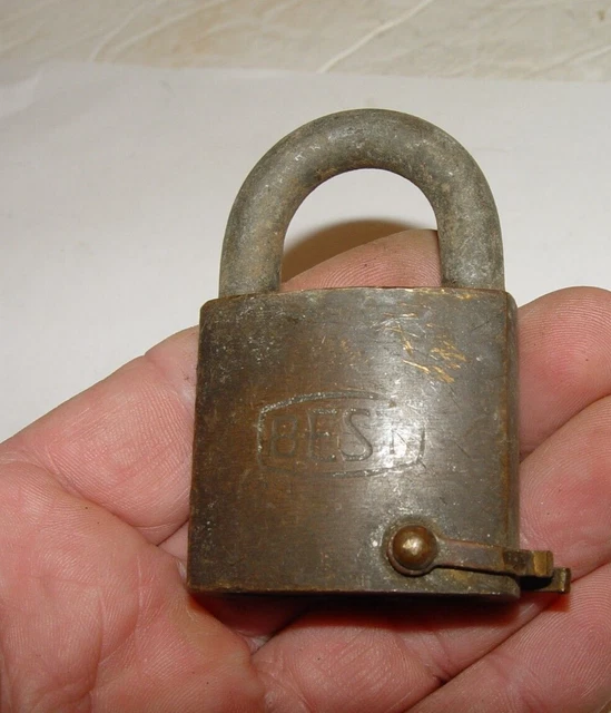 VINTAGE ANTIQUE SIGNED Best Pan Am Gas Oil Brass Padlock Lock No Key ...